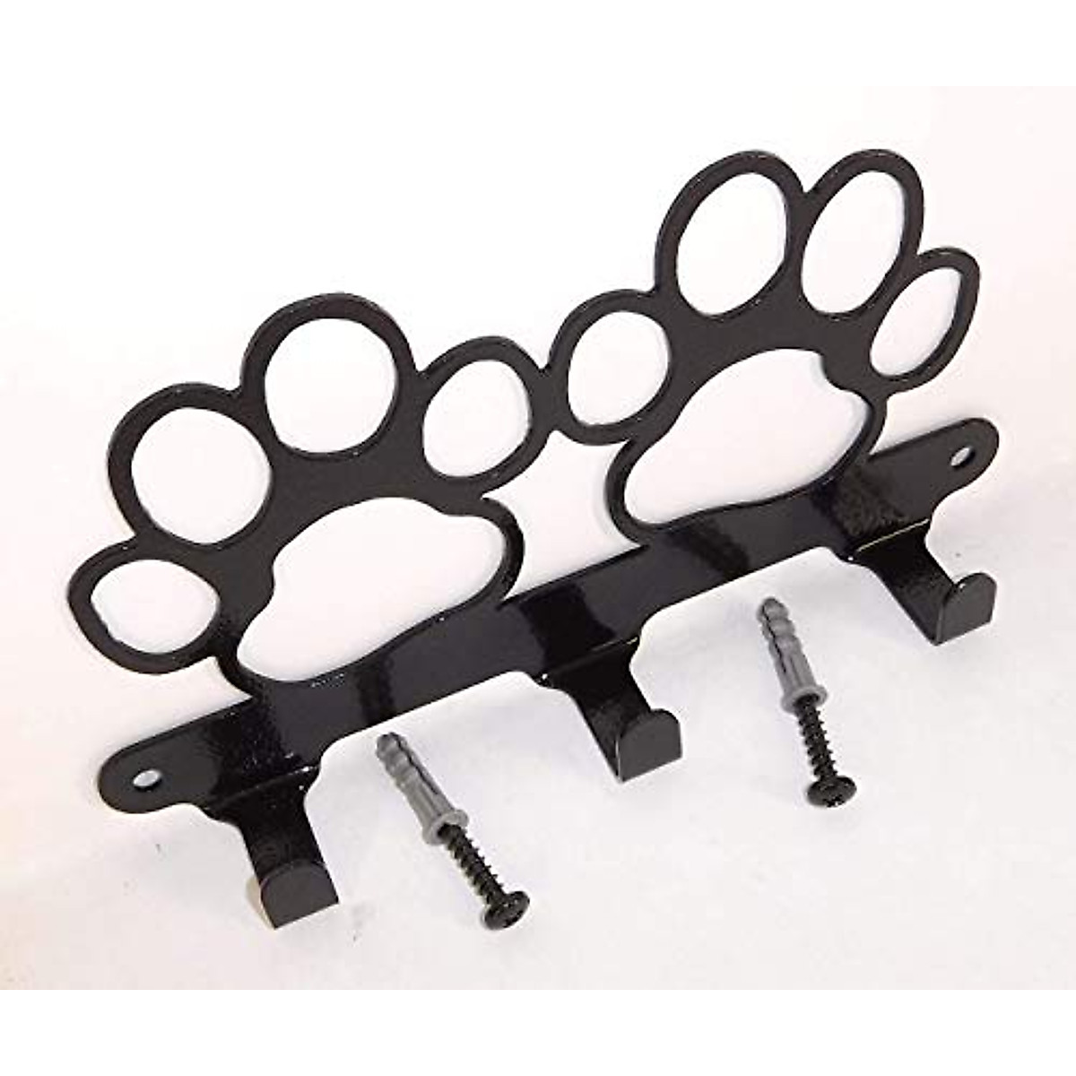 Double Dog Paw Leash Hook. Solid Steel. Handmade in USA. Gloss Black Finish. Screws Included.