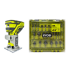 RYOBI ONE+ 18V Cordless Fixed Base Trim Router with 24-Piece Router Bit Set A252401 (Bulk Packaged)