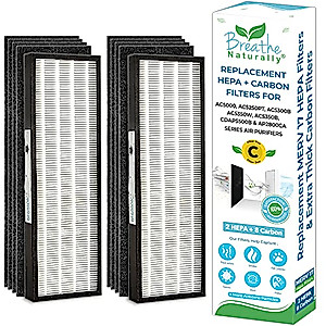 Breathe Naturally 2 Pack FLT5000 True HEPA Filter C Replacement with 8 Pack Activated Carbon Pre-Filters Compatible with AC5000 AC5000E AC5250PT AC5350B AC5350BCA AC5350W AC5300B Series Air Purifiers