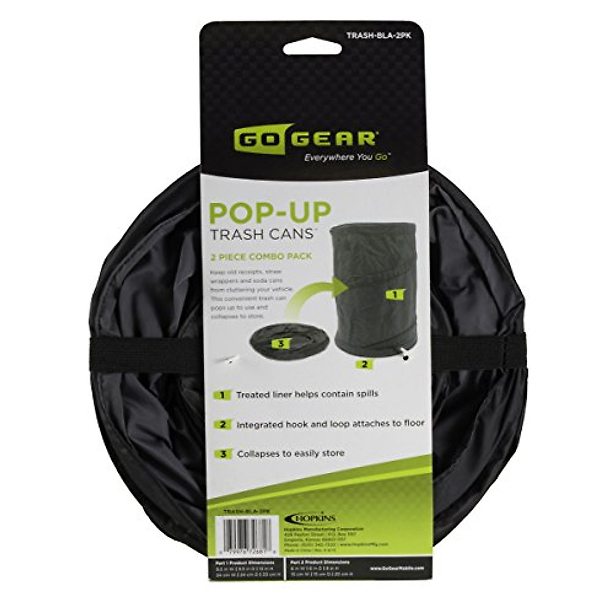 Go Gear TRASH-BLA-2PK Pop-Up Trash Can, 2 Pack