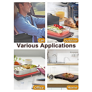 SOHIDA Portable Heated Lunch Box, 12V/24V/110V Conduction Heating Portable Food Warmer for Adults, Mini Portable Microwave 9.06"x6.61"x0.98" with Carry Bag, Easy to Use Car Food Warmer