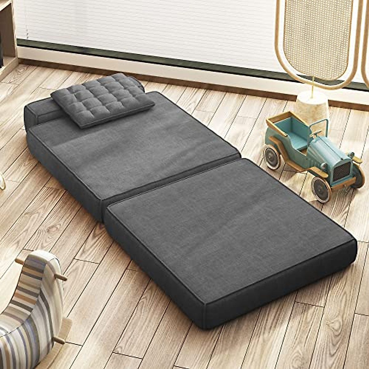 ORRD Modular Fold Sofa Bed, Modern Linen Convertible Sleeper Couch Tufted Sectional Sofa Floor Single Couch Padded Cushion for Living Room, Bedroom (Grey)