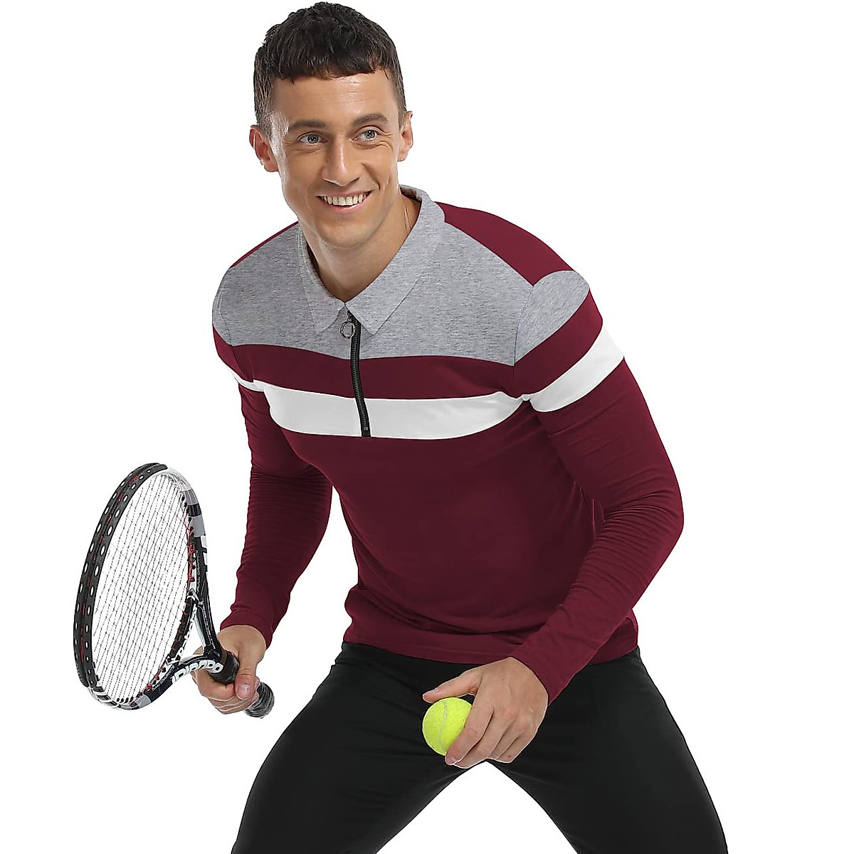 YTD Mens Classic Polo Shirt Long Sleeve Shirts Lightweight Casual Tops