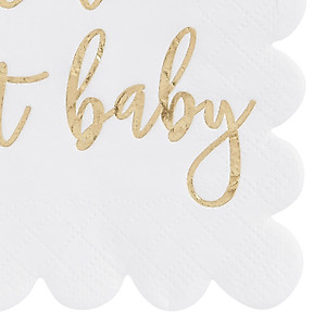 Juvale 50 Pack White Scalloped Baby Shower Napkins for Girls and Boys, Gold Foil Hello Sweet Baby Decorations (5 x 5 In)