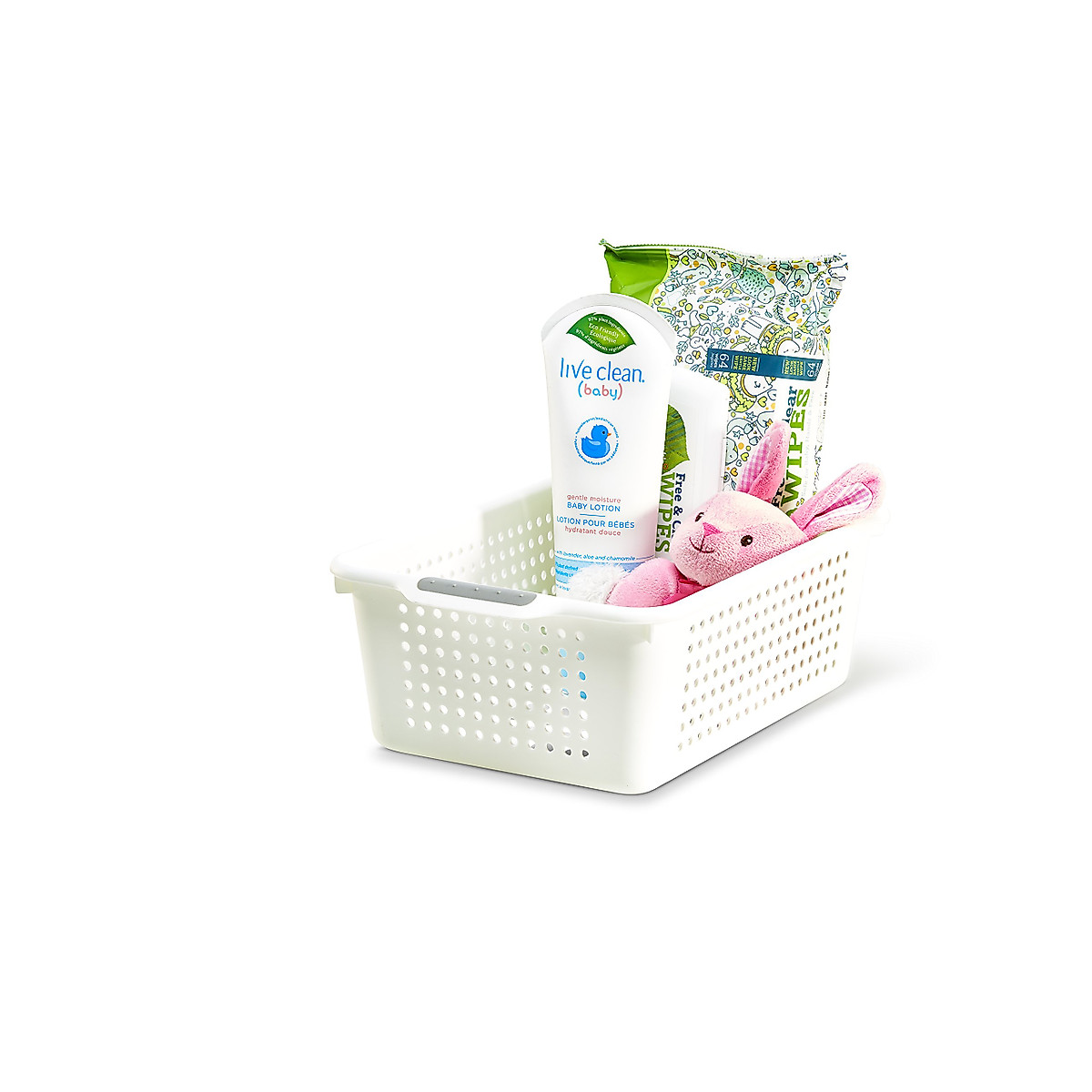 madesmart Baby Classic Medium Storage Basket - White | BABY COLLECTION | Organizer for Diapers, Baby Bottles, Lotions, Wipes or Toys | Durable | Soft-grip Dots and Non-slip Feet | BPA-Free