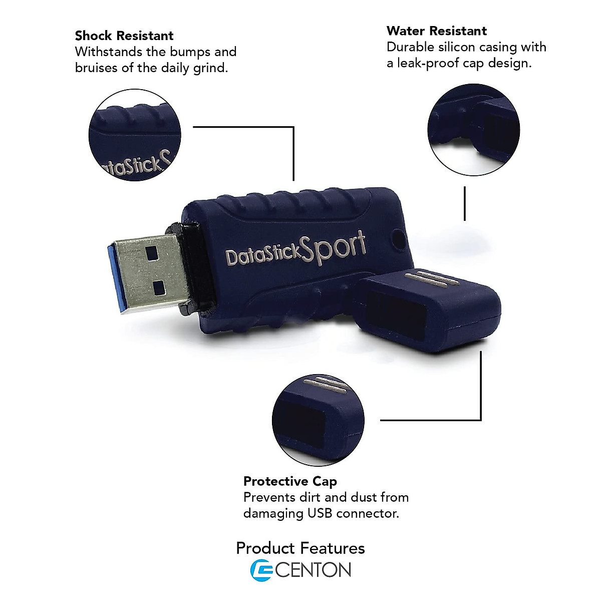 Centon Electronics MP Essential USB 3.2 Gen1 DataStick Sport Flash Drive, 32 GB, 10 USB Flash Drives, 10 Bulk Pack, Navy Blue