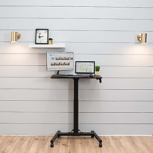 VIVO Mobile 32 inch Pneumatic Sit to Stand Laptop Desk, Rolling Presentation Cart, Height Adjustable Ergonomic Workstation with Locking Wheels, Black, CART-V07B