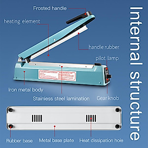 Metal body,Impulse Sealer 8 inch, Manual Heat Sealer Machine for Plastic Bags, Shrink Wrap Bag Sealers Heavy Duty Sealing Machine With Repair Kit (Blue)