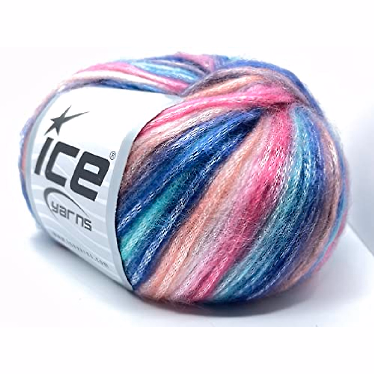 Pool Party - Aqua Blue, Peach, Pink + Picasso Yarn - Fuzzy with Subtle Sheen Yarn, Polyester, Acrylic Blend 50 Gram (1.75 Ounces) 125 Yards