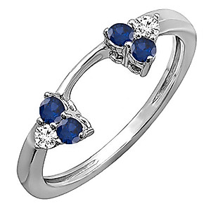 Dazzlingrock Collection 14K Round Blue Sapphire & White Diamond Ladies Wedding Ring Matching Guard Band, White Gold, Size 10
