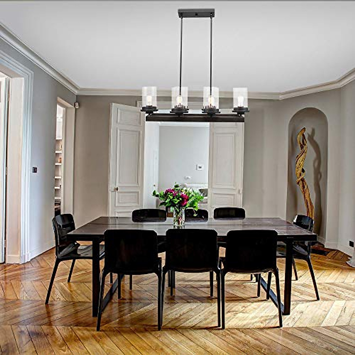 Globe Electric 60317 Williamsburg 6-Light Chandelier, Dark Bronze, Faux Wood Accent, Clear Glass Shades