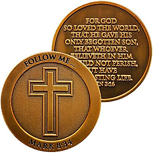 John 3:16 Coin, for God so Loved The World Bible Verse Challenge Coin, Memory Verse Pass Along Handout for Bible Study and Sunday School, Cross Coin Pocket Token, Religious Gift