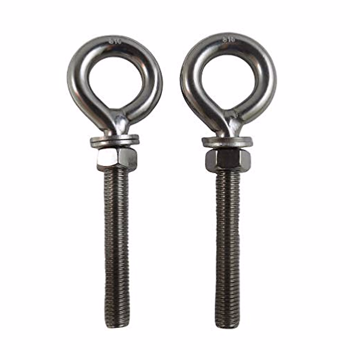 US STAINLESS 2 Pieces Stainless Steel 316 M10 Eye Bolt 10mm x 60mm (3/8" x 2 3/8") Marine Grade Pitch of 1.5