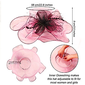 MS.ING Womens Kentucky Derby Hat,4PCs Fascinators for Women Tea Party Bridal Wedding Church Hat Set (Pink net Wide Brim)