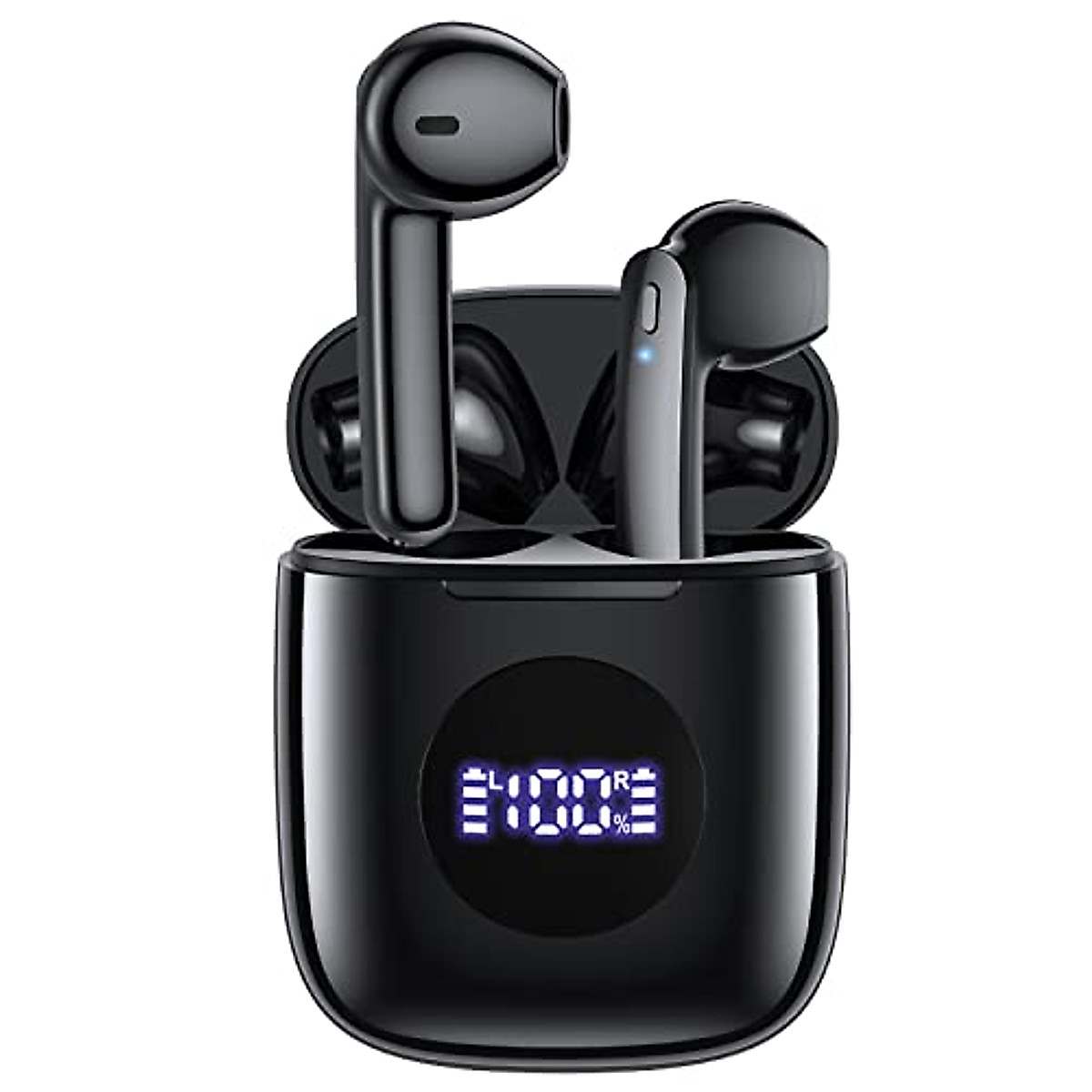CAPOXO Wireless Earbuds, V5.3 Bluetooth Headphones 50Hrs Battery Life with Wireless Charging Case & LED Power Display Deep Bass Ear buds Waterproof Earphones Microphone Stereo Headset for TV Phone Laptop, N7-BL-2306, Black