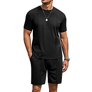 COOFANDY Men's Short Sets 2 Piece Outfits Fashion Summer Tracksuits Casual Sports Crew Neck T-Shirt Drawstring Shorts Set