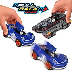 NKOK Sonic Transformed All-Stars Racing Pull Back Action: Shadow and Sonic Hedgehog, Two Vehicles, Video Game Legends, No Batteries Required, Pull Back – Release - and Watch it go