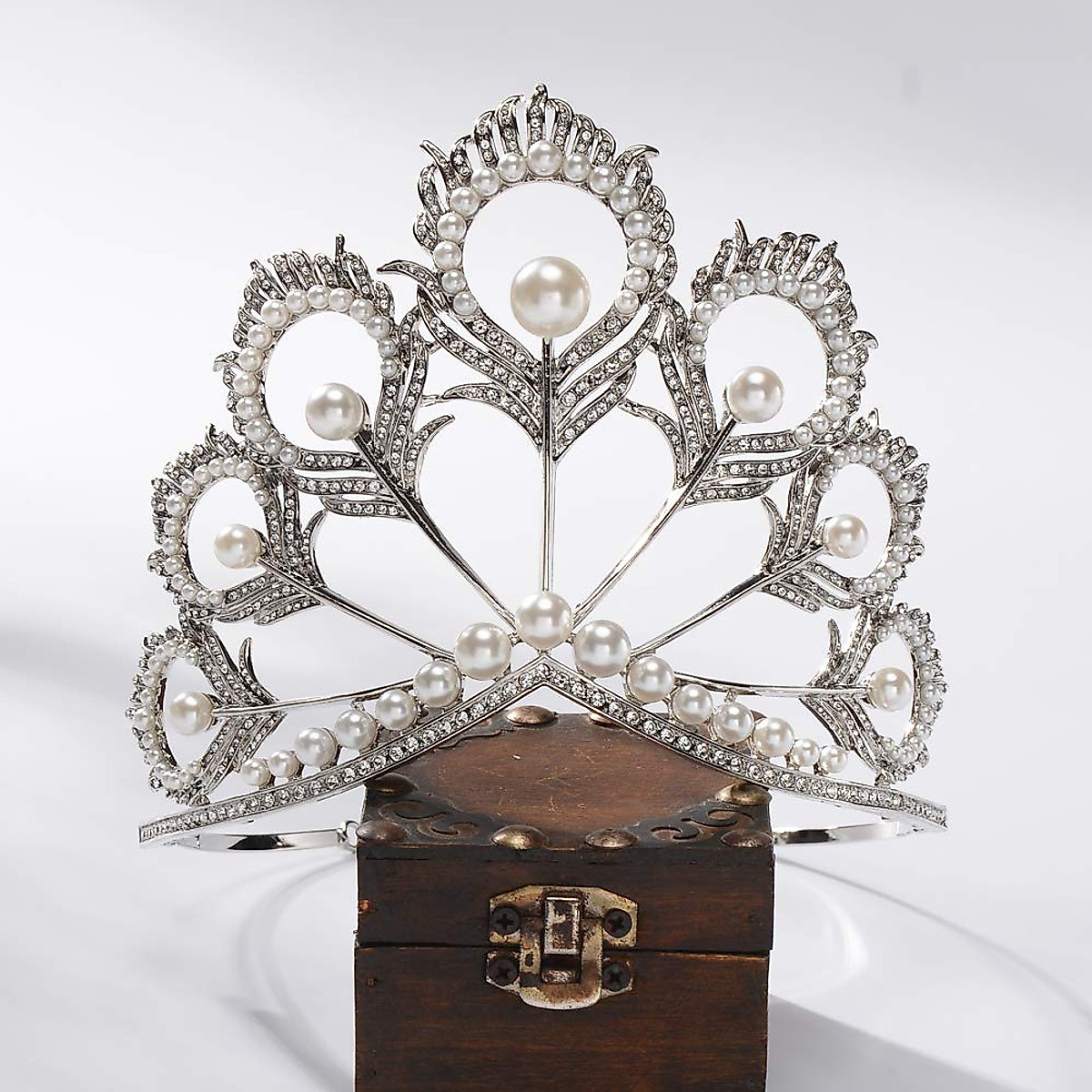 S SNUOY Prom Princess Crown Pearl Tiara Rhinestone Tiara Pageant Queen Crown Wedding Hair Jewelry