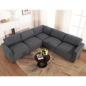 Txtin's 5 Seater L Shaped Couches for Living Room, 103" V Shaped Sectional Corner Couch, Modular Sectional Sofa for Living Room Set, Grey