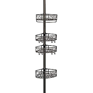 iDesign Twigz Metal Wire Rod Corner Shower, Adjustable 5'-9' Pole and Baskets for Shampoo, Conditioner, Soap with Hooks for Razors, Towels, Tension Caddy