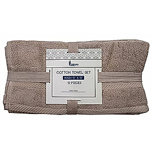 Linteum Textile Washcloth Set 100% Soft Cotton Zero Twist 16 Single Ring Spun Premium Washcloths Face Towel (Taupe) 12 Piece 13x13 Inch