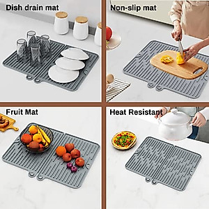 Silicone Drying Mat, 16'' x 12'' - Dish Drying Mat, Heat Resistant Hot Pot Holder, Dish Mat Drying Kitchen Mat Non-Slip, Silicone Sink Mat for Kitchen Counter and Washing Dishes, BPA Free