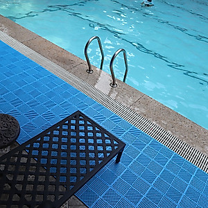 wiiiw 9 Pack Interlocking Rubber Floor Tiles Soft Non-Slip Outdoor Shower Mat with Drainage Holes for Slippery Areas, 12"×12" Blue