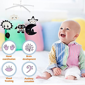 KAKIBLIN Baby Crib Mobile, Mobile for Crib with Hanging Rotating Toys, Nursery Mobile for Newborns with Music Box, Black and White Mobile for Baby Girls & Boys 0-24 Months,Owl