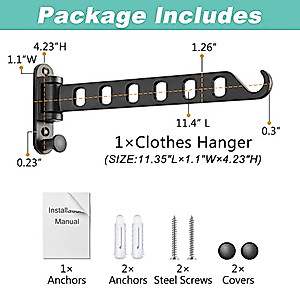 SKIKEN Wall Mounted Closet Hanger with Swing Arm, Floding Laundry Hanging Rack, Small Drying Clothes Rack, Sturdy Hanging, Space Saver for Closet Organizer, Solid Aluminum (1-Pack, Black)