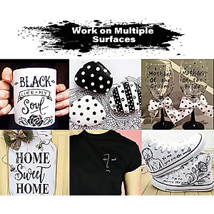 Black Paint Pens, 6 Pack 0.7mm Acrylic Black Permanent Marker ,White Paint Pens for Rock Painting, Stone,Wood, Plastic, Ceramic, Glass, Metal Canvas, Paper, Water-based Extra Fine Point