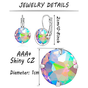 Akeoqi 6 Pairs Leverback Dangle Earrings Set Multi-color Round Cubic Zirconia Dangle Earrings For Women