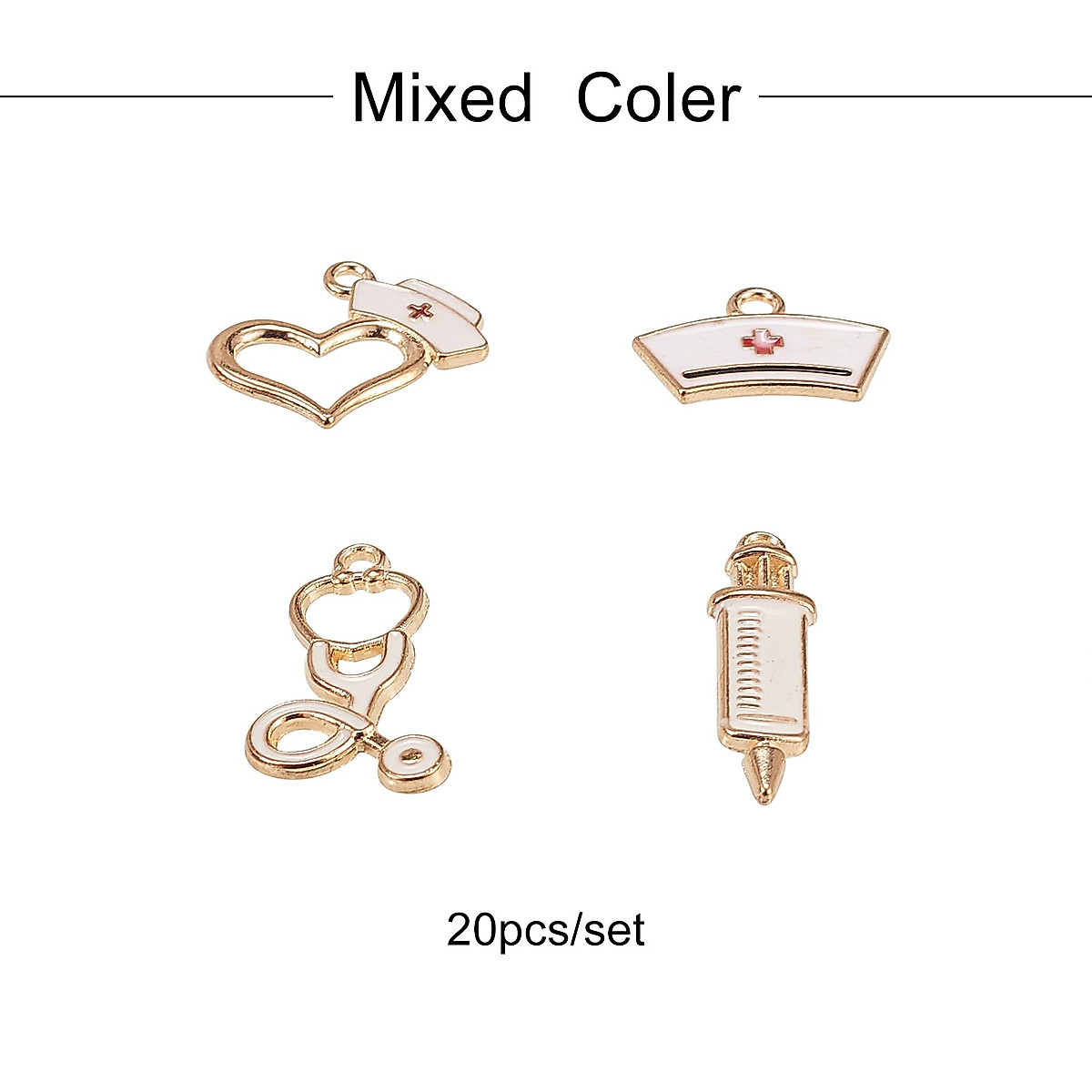 DanLingJewelry 20 Pcs Medical Nurse Charms Echometer Stethoscope Syringe Nurse Cap Pendant Charms for Jewelry Making
