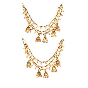 Bindhani Gold Plated Bahubali Earrings Hair Chain With Small Dangling Jhumki Crafted By Indian For Women