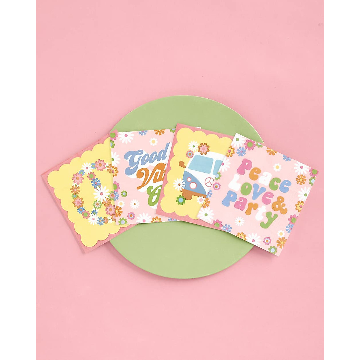 xo, Fetti Groovy Napkins - 3-ply, 24 pcs | Happy Pastel Birthday Party Decorations, 70s Baby Shower, Cool Peace Cake Napkins