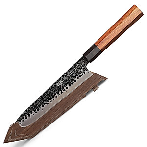 FINDKING Dynasty Series 7" Clad Steel Santoku knife and Magnetic Walnut Knife Edge Guard