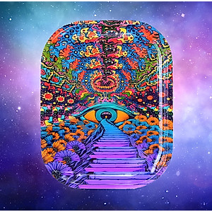 Impressed Cosmic 90s Retro Eye Rolling Tray for Men & Women – Trippy Abstract Aesthetic 7" X 5" Small Red Mini Size Cool Rolling Tray for Girls & Guys - Metal Design Raw Tobacco Smoking Accessories