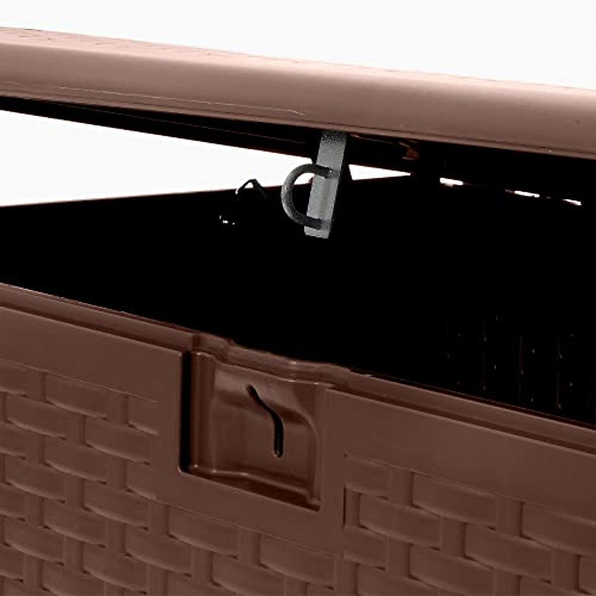 Plastic Development Group Multipurpose 73 Gallon Resin Outdoor Backyard Patio Storage Deck Box Container with Soft Close Lid, Java Brown