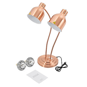 Commercial Food Heat Lamp, 2-Head Food Warming Light, 110V 500W Restaurant Kitchen Cafeteria Food Insulation Equipment, Gold