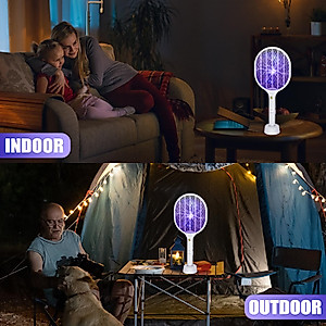 2 Pack Electric Fly Swatter Racket 3000V Bug Zapper 2 in 1 Mosquito Zapper USB Rechargeable, 1200mAh Mosquitoes Killer Lamp & Fly Zapper with 3 Layer Safety Mesh for Home