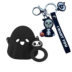AirPods Case Cover, Cute Ghost Pumpkin Lantern Case with Lanyard Keychain Designed for Airpods 2nd & 1st,Soft Silicone Anime Funny 3D Cartoon AirPods 2/1 Case for Women Men Kids Teens (Black Ghost)