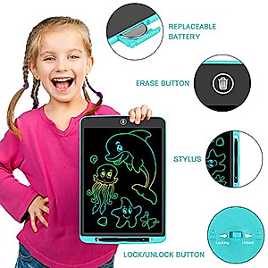 LCD Writing Tablet 12 Inch Toddler Doodle Board,Colorful Drawing Tablet Writing Pad,Erasable Electronic Painting Pads,Educational and Learning Girls Gifts Toys for 3 4 5 6Year Old Girls Boys(Sky Blue)