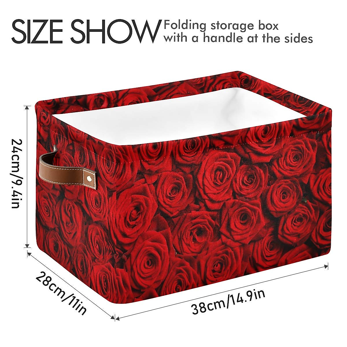 AUUXVA Red Rose Floral Storage Basket Collapsible Cloth Storage Cube Basket Bins Organizer with Handles Rectangular Large Toys Shelf Closet for Nursery Bedroom Home Office