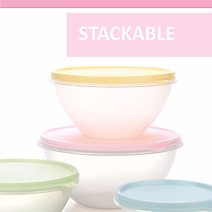 Food Storage Containers with Lids Set of 4 - 60oz, 40oz, 27oz, 13oz Meal Prep Containers Reusable Plastic – Food Safe Round Nesting Bowls with Airtight Leakproof Lids – Freezer and Dishwasher Safe