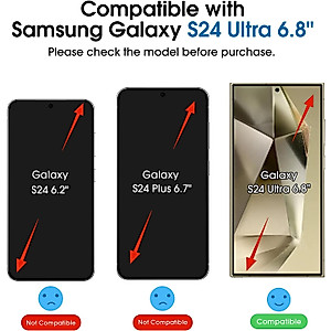 amFilm Auto-Alignment OneTouch for Samsung Galaxy S24 Ultra 6.8'' Screen Protector + Camera Lens Protector, Tempered Glass, 30 seconds Installation, Bubble Free, Case Friendly, Anti-Scratch [2+2 Pack]