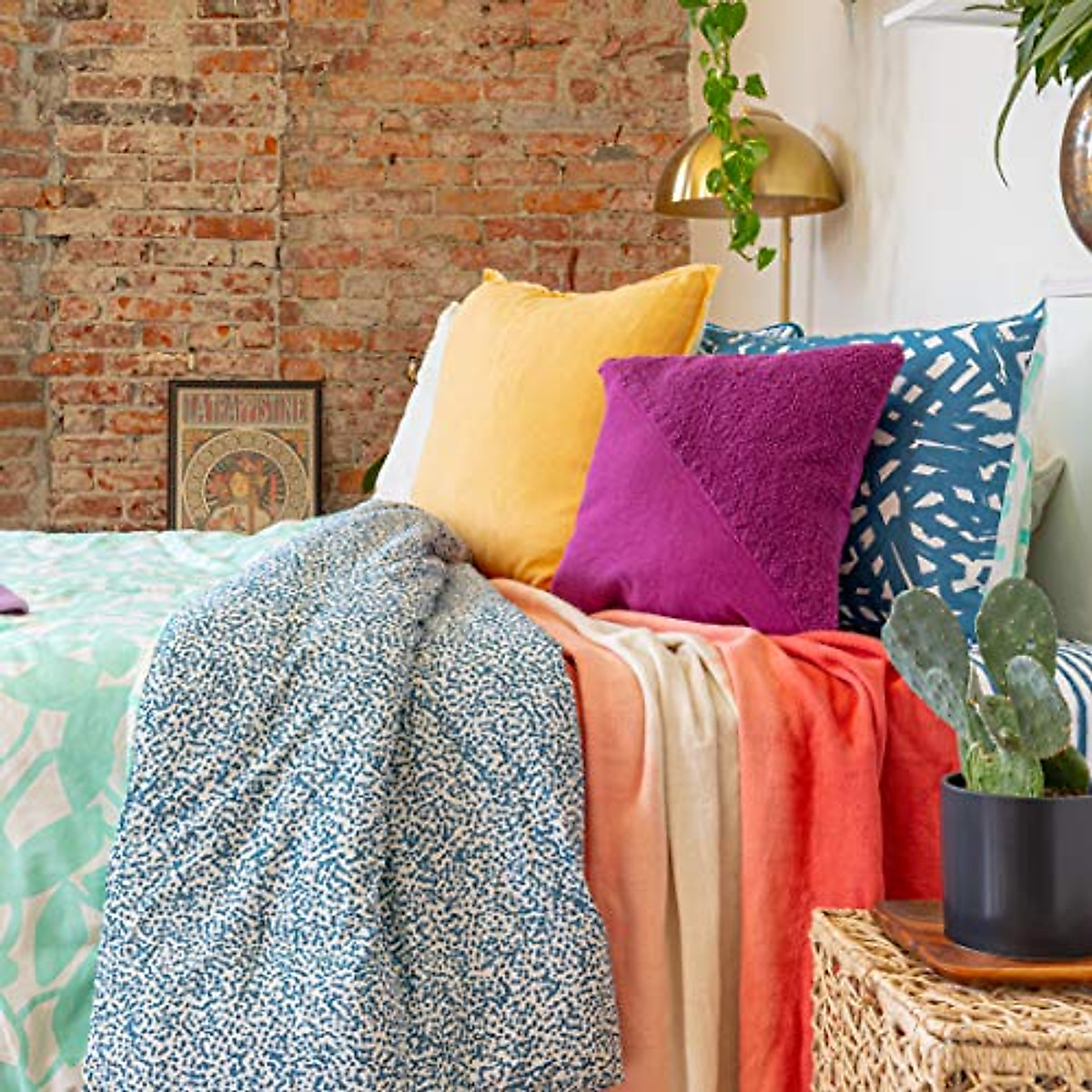 Refinery29 | Riley Collection | Premium Cotton Textured Throw Blanket, Modern Dip Dye Fringe Design for Luxury Home Décor (50 x 70, Coral)