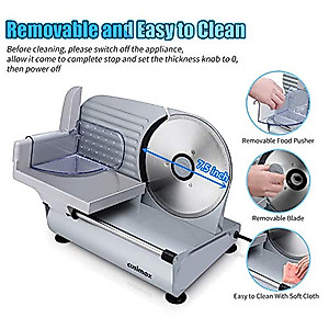 CUSIMAX Meat Slicer Electric Food Slicer with 7.5” Removable Stainless Steel Blade and Pusher, Deli Cheese Fruit Vegetable Bread Cutter, Adjustable Knob for Thickness, Food Carriage & Non-Slip Feet