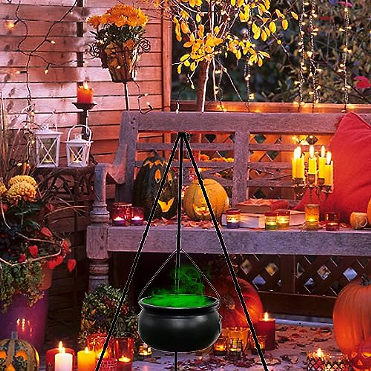 Witches Cauldron Large Halloween Cauldron on Tripod with Lights Cauldron Halloween Decor Black Witch Cauldron for Outdoor Halloween Yard Decorations