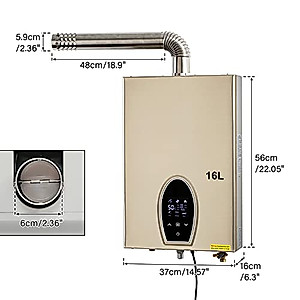 TCFUNDY 16L Tankless Water Heater Natural Gas, 4.23 GPM On-Demand Instant Hot Water Heater, 104000BTU Indoor Whole House Gas Water Heater, Digital Display & Touch Screen, Thermostatic & Energy Saving