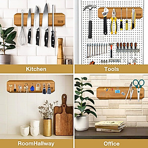 HOSHANHO Acacia Wood Knife Magnetic Strips 12 Inch, Magnetic Knife Holder for Wall with Multipurpose Use as Knife bar, Knife Rack, Knife Strip, Kitchen Utensil Holder