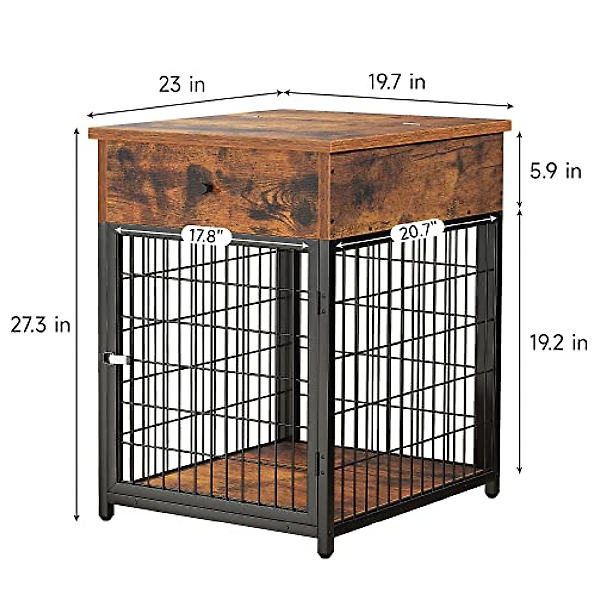IDEALHOUSE Furniture Dog Crates, 28.9" Wood Dog Kennel with Flip-up Drawer Chew-Proof Home Wooden Dog Crate, Small Pet Dog Indoor Crate Side Table Vintage, 23.4” x 20” x 28.9” with Flip-up Drawer